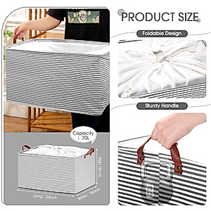 8 Pack 70l Extra Large Storage Bins Closet Organizers and Storage Large Blanket Basket for Shelves Canvas Storage Bin with Handle and Drawstring Cover for Clothing Comforters Toys, 22 x 15 x 13 Inch