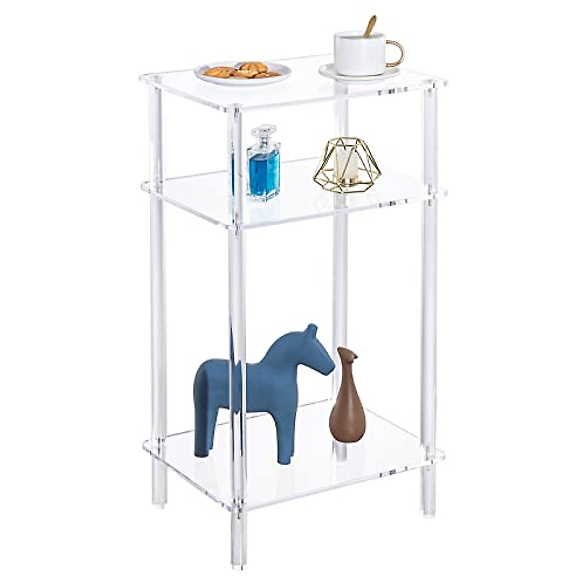 Aquiver Acrylic Tall Side Table - 3 Tiers Small End Table Clear Nightstand Bedside Table for Living Room, Bedroom - 15.7 '' L x 11.8 '' W x 29 '' H