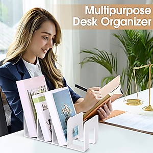 Jetec 4 Pcs Acrylic File Organizer Desk 4 Sections File Sorter Envelope Vertical Acrylic File Holder Book Paper Storage Divider for Office Supplies (White)