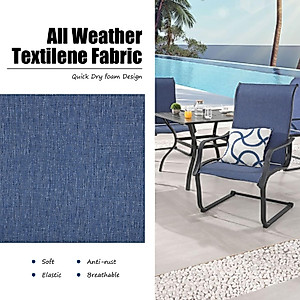 PatioFestival Outdoor C-Spring Dining Chairs Set of 4, Patio Sling High Back Springy Chairs,Textilene Fabric & Black Metal Frame（Blue）