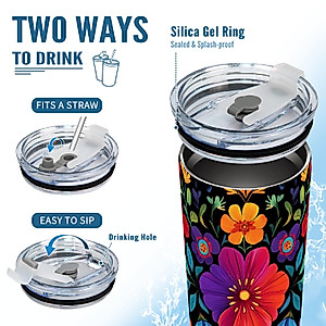 QWEUIOP 20oz Insulated Travel Coffee Mug Colorful Mexican Bird Flower Pattern Stainless Steel Tumbler with Lid Double Wall Vacuum Coffee Cup For Hot and Cold Drinks14111