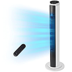 Uthfy Tower Fan with Remote, 80° Oscillating Bladeless Fan with 10H Timer, 36" Quiet Floor Standing Cooling Fan with 3 Speeds, 3 Modes in Bedroom, Living Room,Study, Office, White