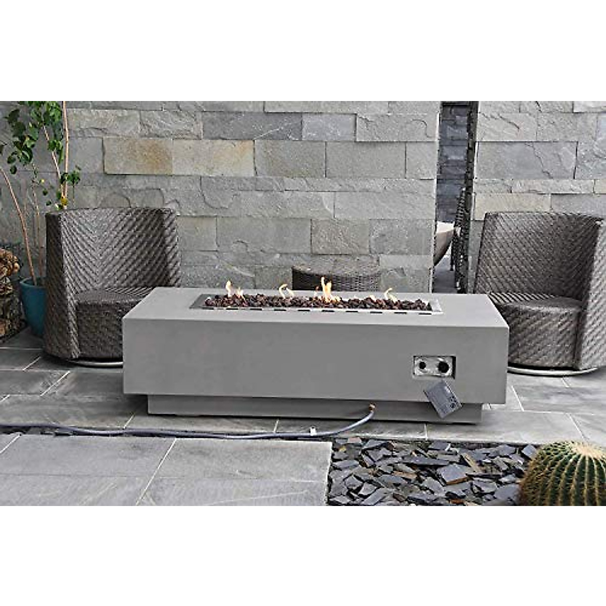 Elementi Granville Fire Table Cast Concrete Natural Gas Fire Table, Outdoor Fire Pit Fire Table/Patio Furniture, 45, BTU Auto-Ignition, Stainless Steel Burner, Lava Rock Included