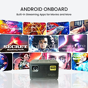 AAXA P7+ Outdoor Projector, 2.5 Hr Battery, 4K Mini Projector with Wifi and Bluetooth, Battery, DLP Projector, Android Onboard, iPhone Projector Mirroring, 200 Inch