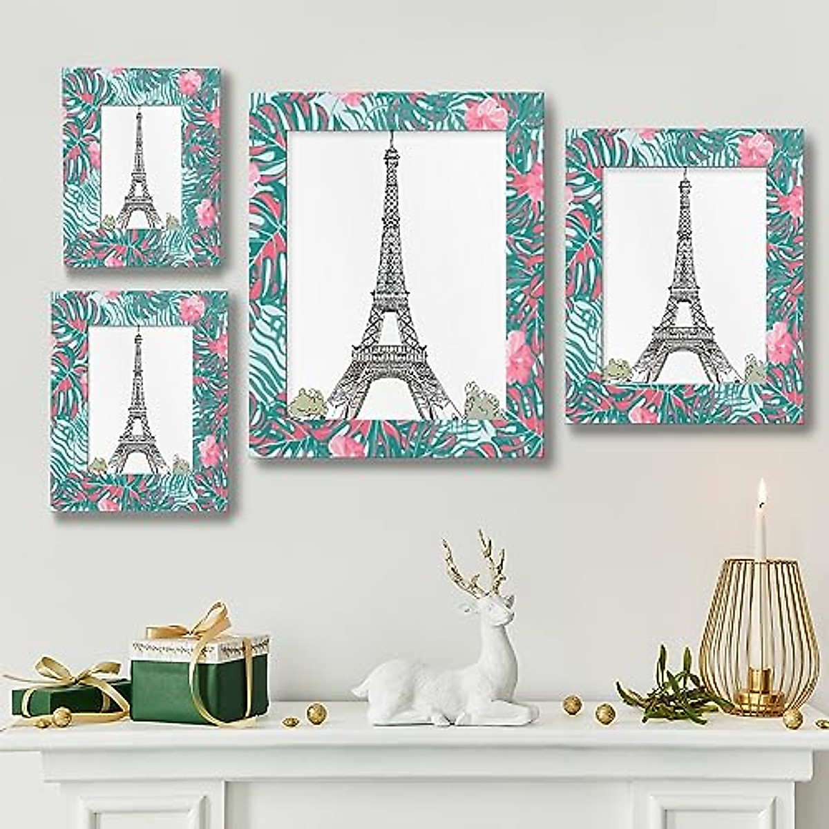 Gublec 4x6 Frame for Wall Decor Palm Leaves Red Wood Photo Frame with High-Clarity Plexiglas Picture Frames for Farmhouse Living Room Office Desk