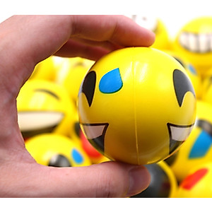 FIVOENDAR Set of 12 - Fun Face Stress Balls Cute Hand Wrist Stress Reliefs Squeeze Balls for Kids and Adults at School or Office Party Favors (Yellow Color Random Faces) (Latest)