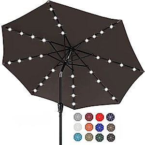 ABCCANOPY Durable Solar Led Patio Umbrellas with 32LED Lights 9FT (Brown)