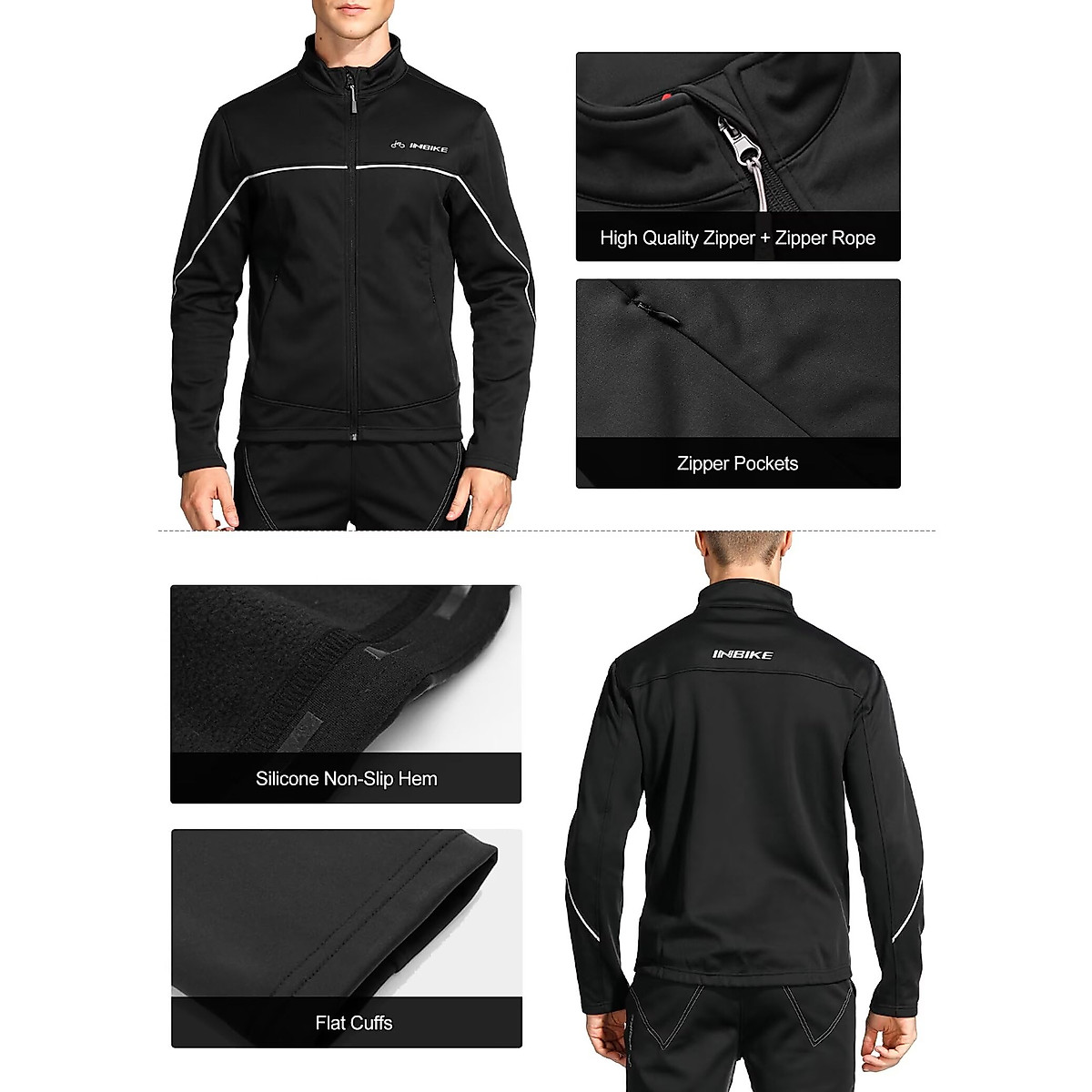 INBIKE Men's Cycling Jacket, Winter Fleece Thermal Windproof Soft Shell Wind Coat Black Small