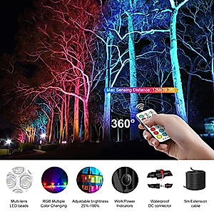 MEIKEE RGBW Solar Flood Light Outdoor with Remote, RGB Color Changing 2700K IP66 Waterproof LED Solar Powered Lights, Dimmable Timing Strobe Halloween Floodlight Landscape Light for Patio Party Garden