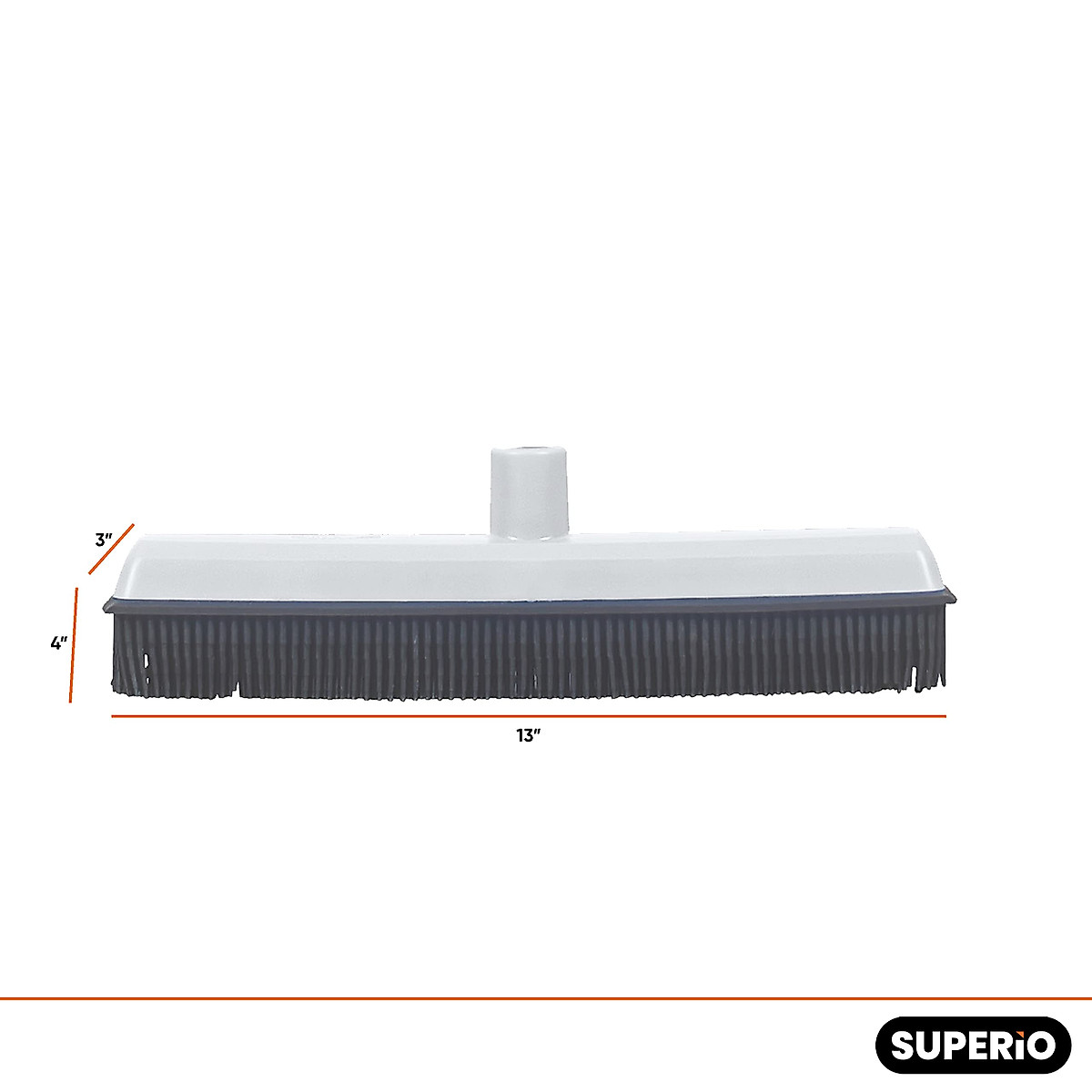 Rubber Bristle Broom for Hardwood Floors, Tiles, Carpets, Wood, and Vinyl Salon Broom, Rubber Squeegee Broom, Rubber Rake for Human Hair, Pet Hair, Fur, Lint, Liquid, Grey, by Superio (Head Only)