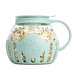 Ecolution Patented Micro-Pop Microwave Popcorn Popper with Temperature Safe Glass, 3-in-1 Lid Measures Kernels and Melts Butter, Made Without BPA, Dishwasher Safe, 3-Quart, Aqua