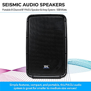 Seismic Audio - SA-KPTVL8 - Portable 8 Channel 500 Watt 8 Inch PA/DJ Speaker & Amplifier System with Bluetooth