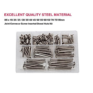 cSeao 114pcs M6 Hex Socket Cap Allen Bolts Rivet Screws Furniture Connecting Nuts for Crib Bolts Nuts Kit, M6x15mm to 80mm, Nickel Plated