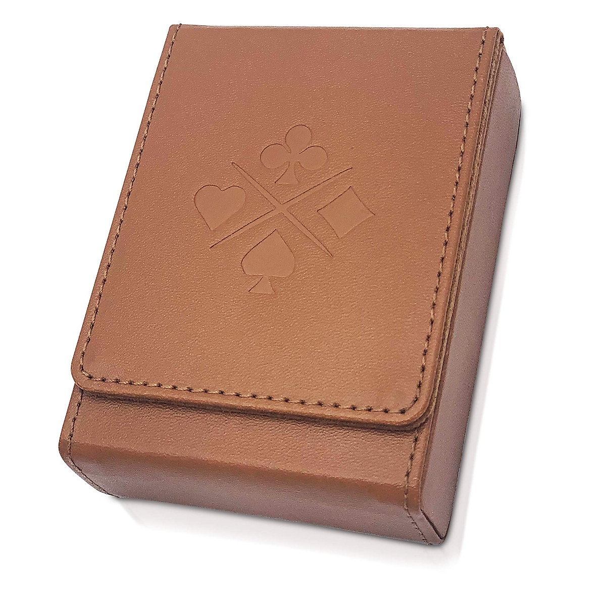 Luck Lab Single Deck Leather Playing Card Case/Holder - Fits Poker and Bridge size cards (Brown)