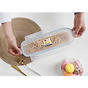 Komax Biokips Pasta Storage Containers Set of 4 – BPA-Free Rectangular Plastic Containers with Lids – Microwave & Dishwasher Safe Airtight Containers – Noodle, Pasta, & Spaghetti Container (33 oz)