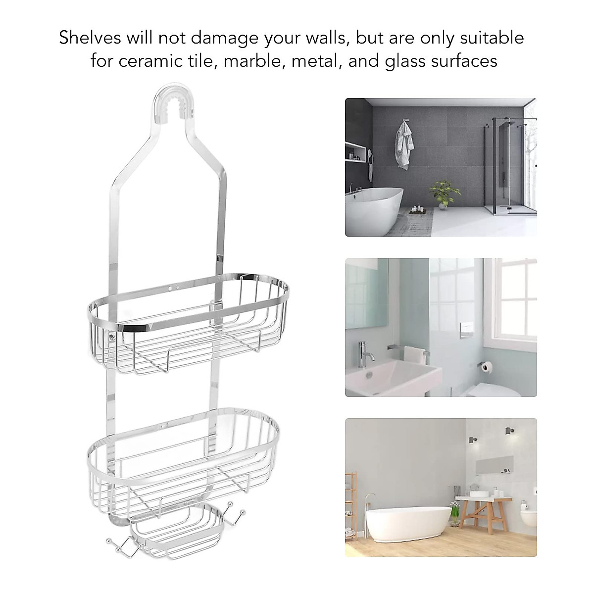 HUAOSN Shower Caddy, Metal Shower Shelf Wall Mounted Bathroom Shelves, 2 Layer Bathroom Wall Storage Basket, No Drilling, Bathroom Shelves Toilet Accessories(Plating)