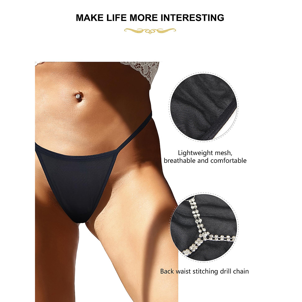 ohyeah Black Plus Size Lace Thong Underwear G String Thongs for Women Lace Cheeky Panties Micro Thong T-back Tangas 3 Pack 3XL-4XL