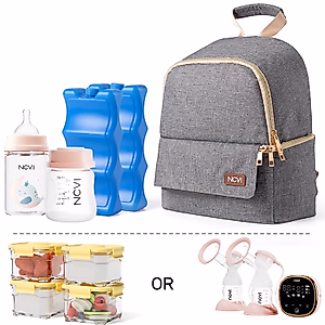 NCVI Breastmilk Cooler Bag with 2 Ice Pack, Breast Pump Bag with Cooler Fits 6 Bottles, Double Layer Breast Milk Baby Bottle Cooler Bag, for Travel, Nursing Mom Daycare, Work, Picnic, Black