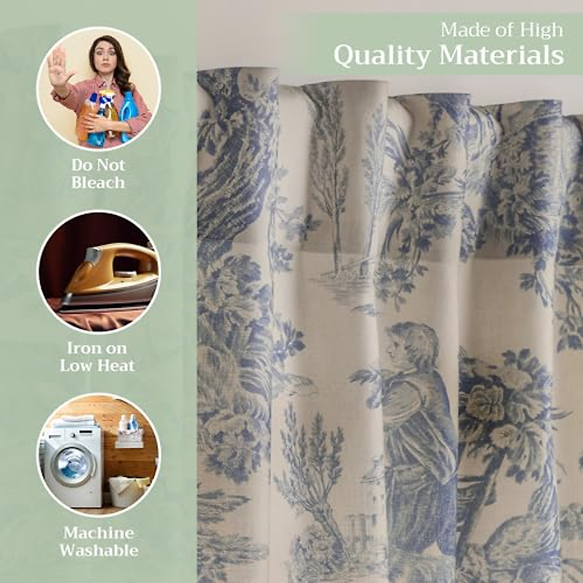 Maison d'Hermine Curtains for Living Room 100% Cotton 96 inch Length One Panel Window Toile Curtains for Bedroom with Loop & Rod Pockets - The Miller Blue, 50" W x 96" L
