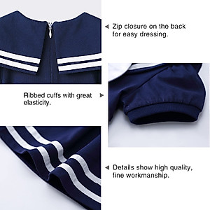 bonbonPomme Baby Girl Nautical Dress with Hat Short Sleeve 100% Cotton Playwear Dress Navy 18-24 Months