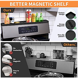 30 Inch Silicone Magnetic Stove Top Shelf, Kitchen Shelf Over Stove Spice Rack Apartment Must Haves Kitchen Gadgets for Above Stovetop Seasoning Organization and Storage with 2 Functional Prtitions