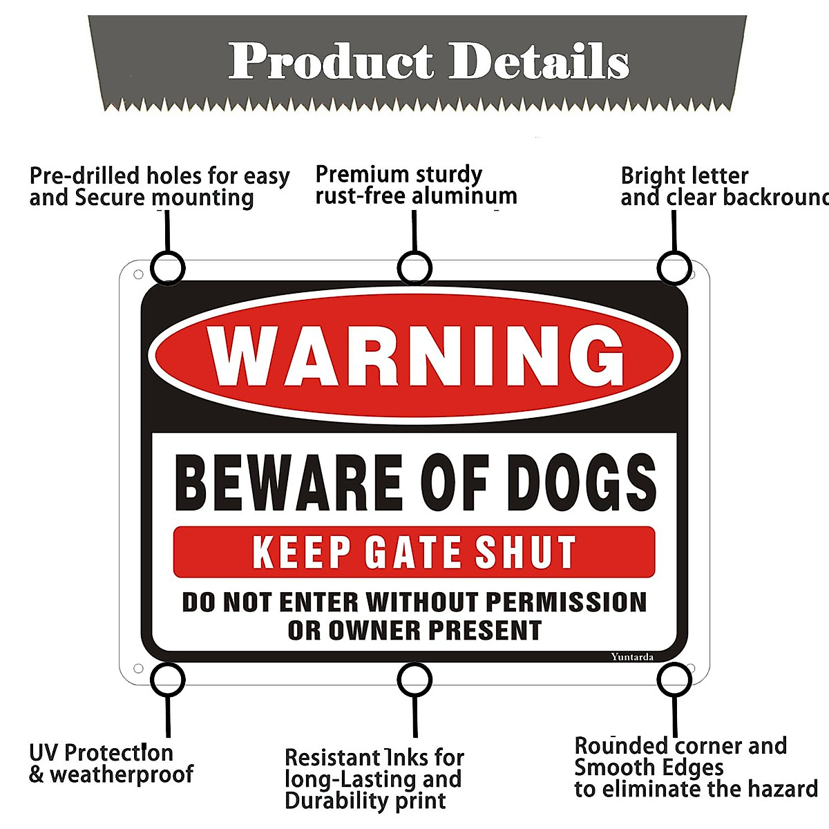 Beware of Dog Signs for Fence,Yuntarda 2-Pack 10"x7"Do not Enter Sign Keep Gate Shut Rust Free Reflective Metal Sign for Outdoor Use