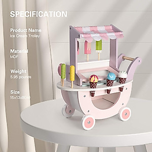 ROBUD Wooden Ice Cream Cart Toys for Kids, Toddlers Pretend Play Food Truck, Gift for Girls and Boys 3 Years & Up