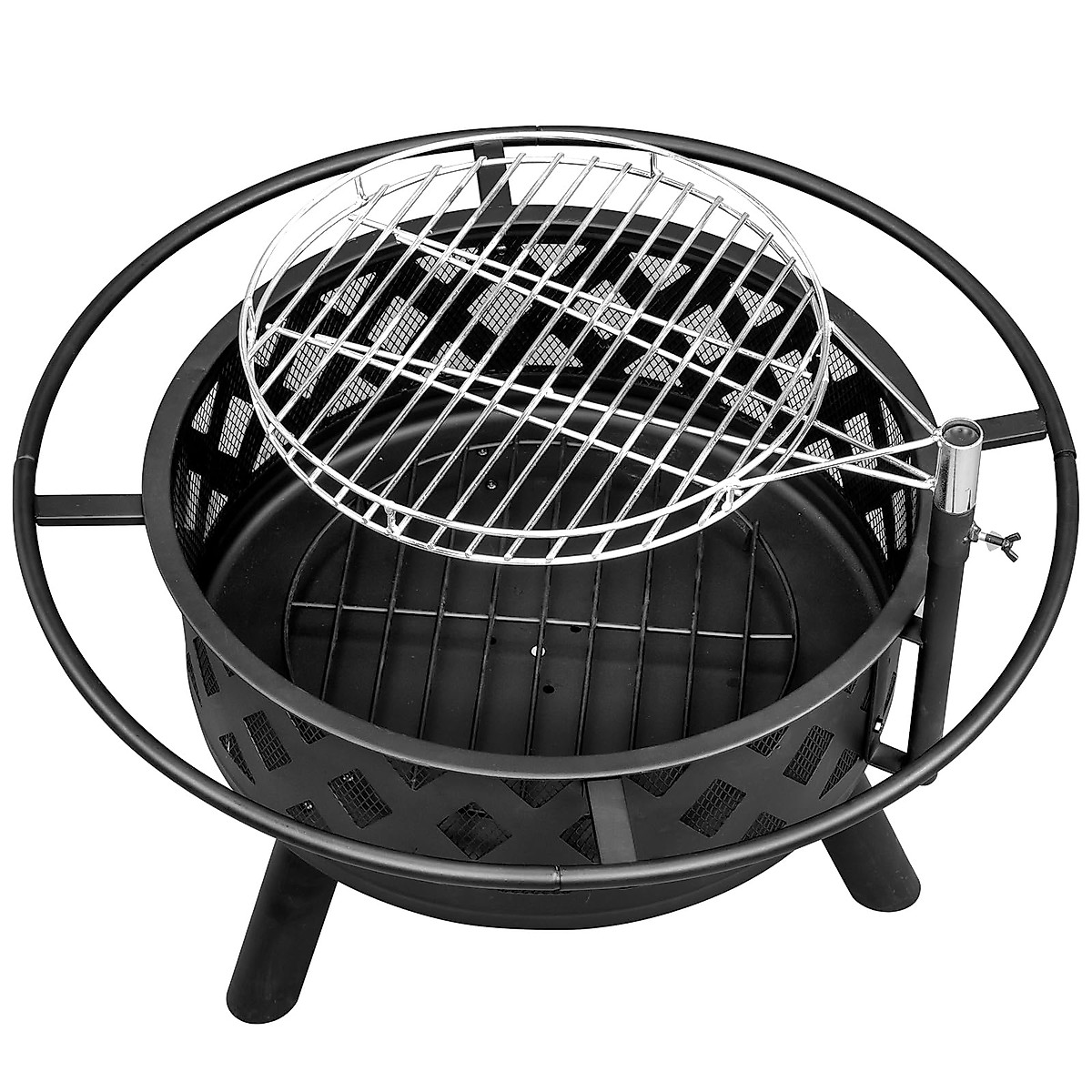 VINGLI Portable Outdoor Fire Pit 30" with Barbecue/Cooking Grill, Poker Round Metal Firepit Table Wood Burning Fire Pit for Outside Patio Backyard Terrace