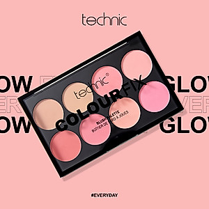 Technic Colour Fix Pressed Powder Blush Palette - 8 Blendable Matte Shades For A Long Lasting, Professional Finish