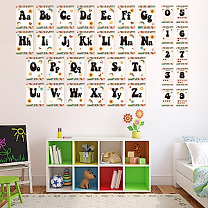 36Pcs Retro Classroom Alphabet Number Bulletin Board Set, Groovy ABC Alphabet Card and 0-9 Number Posters Decor with Glue Point for Preschool Kindergarten Classroom and Teachers Wall Decorations