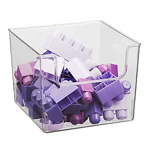 mDesign Plastic Toy Storage Bin Box Container with Front Dip for Easy Access - Organize Games/Accessories in Kids Playroom, Closet, Cabinets, Shelves, Ligne Collection, 4 Pack, Clear