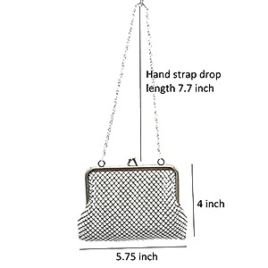 X-Small Women clutch metal mesh purse Hand carry chain for Cocktail Party Prom Wedding Banquet (White)