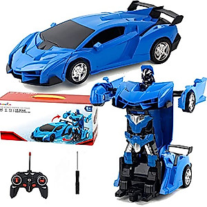 Kizeefun Remote Control Car, Rechargeable Transformable Remote Control Car for Boys and Girls with Flashing Lights and 360°Rotation, 1:18 RC Stunt Car for Kids Included 2 Rechargeable Batteries