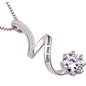 ALOV Jewelry Sterling Silver "love you forever" Cubic Zirconia Pendant Necklace