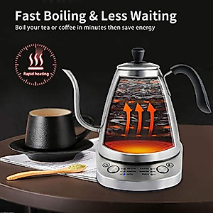 CUSIMAX Gooseneck Kettle, 1000W Electric Kettle 1L, Variable Kettle with 6 Temperatures Pour Over for Drip Coffee and Tea, Stainless Steel Kettle with Auto Keep Warming and Boil-Dry Protection