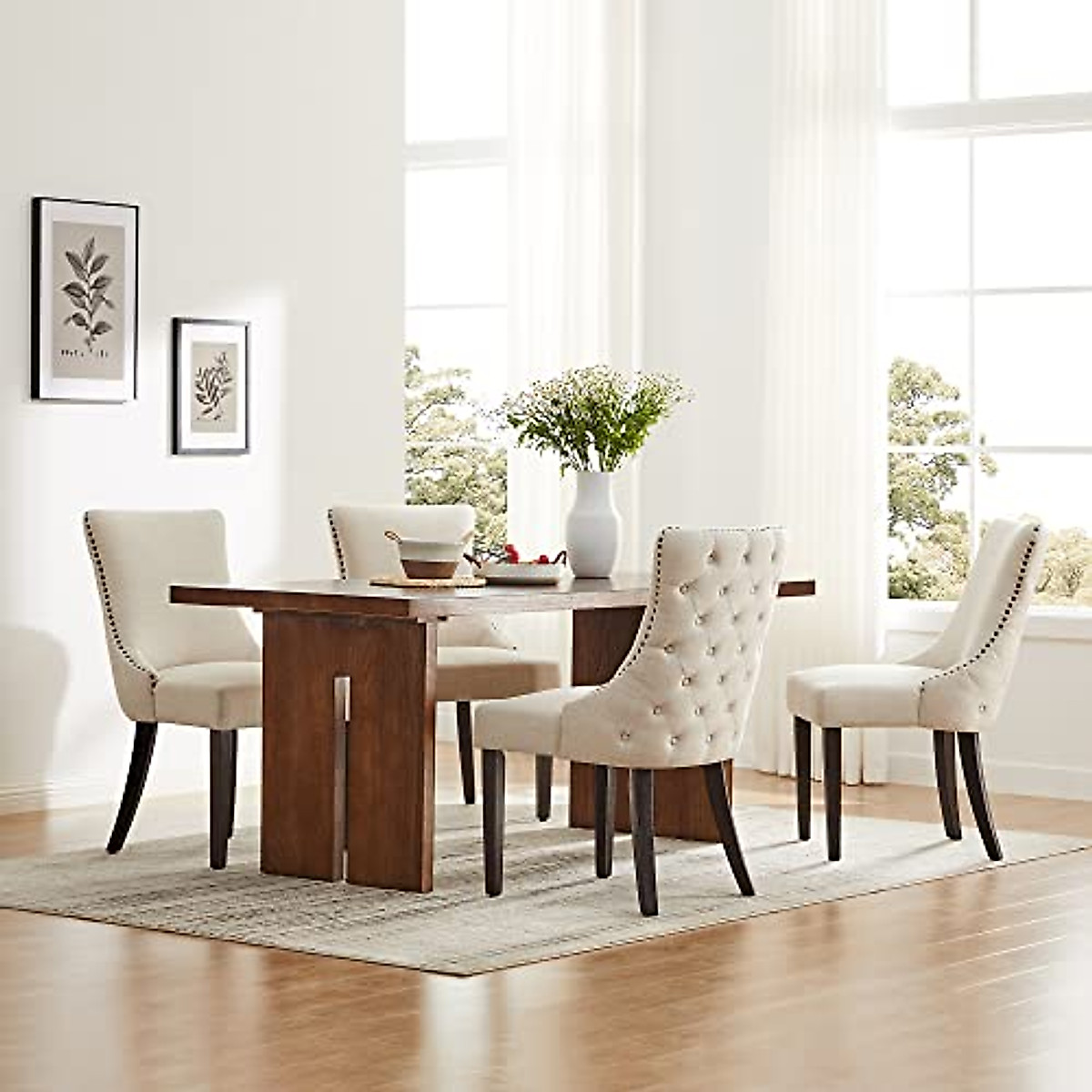 Watson & Whitely Upholstered Tufted Dining Chairs with High Back, Faux Leather Finish and Solid Wood Legs in Brushed Espresso, Set of 2, Saddle Brown