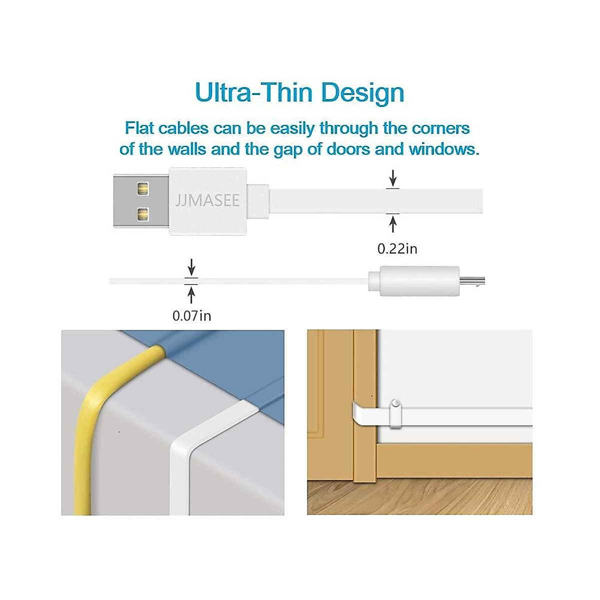 JJMASEE 2Pack 10FT Power Extension Cable for Wyze Cam V3/OG/V3 Pro, Blink Mini/Mini Pan,KasaCam,Arlo Essential,Eufy,SimpliSafe (Not for Wyze Pan v3), Micro USB Charging Cord for Security Camera(White)