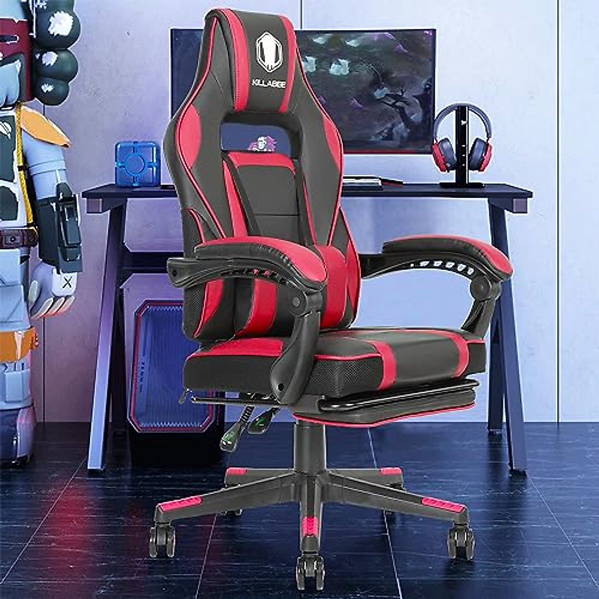 HEALGEN Massage Gaming Chair with Footrest, Racing Computer Desk Office Chair High-Back Swivel Recliner Chair with Linked Aremrest and Flexiable Lumbar Support