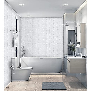 Dimoon 197’’x17.7’’Wallpaper White Peel and Stick Wallpaper Waterproof Removable White Contact Paper Self Adhesive White Wave Silver Stripe Vinyl Wall Paper Modern Shelf Drawer Liner Wall Covering