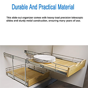 DINDON 2 Tier Pull Out Cabinet Organizer (20" W x 21" D) Slide Out Wood Shelf Double Tier Kitchen Wire Basket with Chrome Finish…