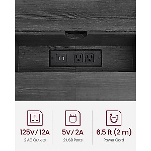 VASAGLE 55.1-Inch Console Table with Outlet and Shelves, Sofa Table with Charging Station, Behind Couch Table Skinny, Entryway Table for Hallway, Living Room, Charcoal Gray and Ink Black ULNT120B22