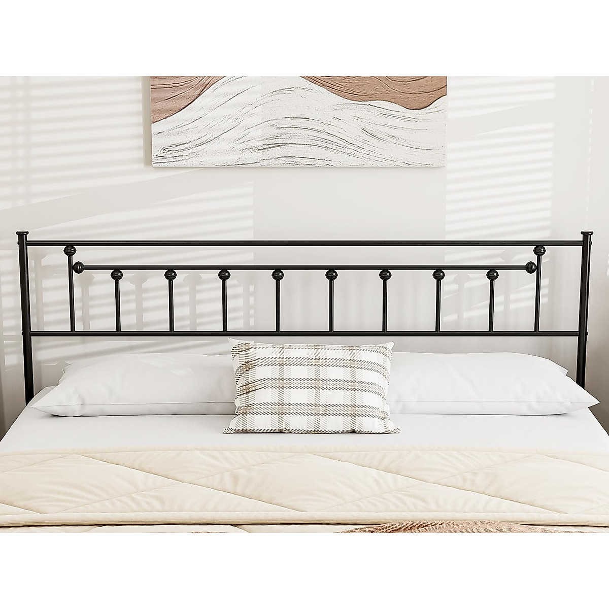 IKIFLY Metal King Size Headboard, Sturdy Steel Headboard Only for King Size Bed, Rustic Farmhouse Style, Easy Assembly, Attach Frame, Black/King