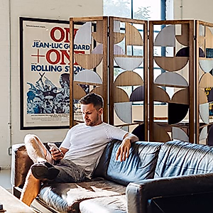 Babion 4 Panel Room Divider, Wood Cutout Folding Room Divider, 5.6 Ft Tall Room Screen Divider Indoor Portable Partition Screen, Modern Home Office Bedroom Decoration, Brown