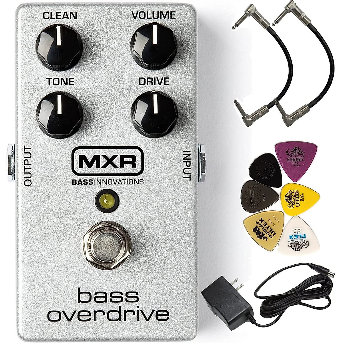 Briskdrop MXR M89 Bass Overdrive with 2 Patch Cables, 9V Power Supply and Dunlop PVP117 Pick Pack