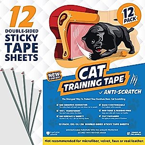 Panther Armor Cat Scratch Deterrent Tape – 12 Double Sided Anti Scratching Sticky Tape - Cat Furniture Protector – Cat Training Tape Corner Couch Protector for Cats - Cat Scratch Furniture Protector