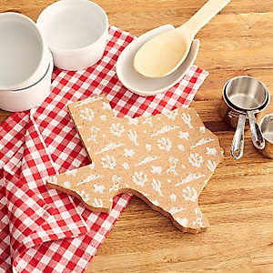 Texas Shaped Kitchen Cork Pot Holder Trivet with White Texas Pattern - 9 Inch Hot Pad Gift (White Texas Pattern)