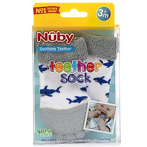 Nuby Soothing Teether Sock, Grey Shark, 5"