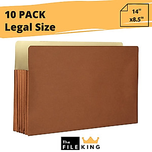 The File King Expanding Accordion File Folder - Legal Size | Box of 10 Redropes | 3.5” Expansion | Store and Organize Papers | Keep Records in One Place | Save Time Searching