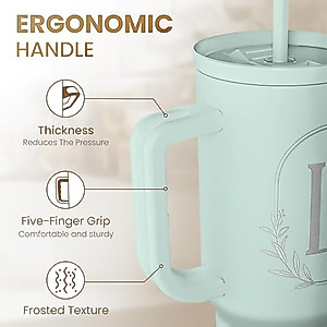 SANDJEST Stainless Steel Tumbler 40oz with Handle Initial K and Canvas Tote Bag