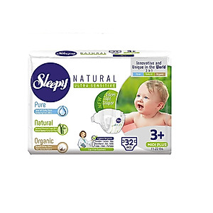 SOHO | Sleepy Natural Baby Diapers, Made from Organic Cotton and Bamboo Extract, Ultimate Comfort and Dryness, Disposable Diapers Snuggle Diaper (Size 3 +)